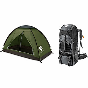 Night Cat Backpacking Tent with 70L Hiking Backpack Lightweight Waterproof Portable Easy Setup Outdoors for One 1 to 2 Persons