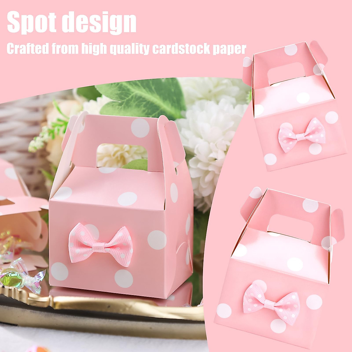 VGOODALL 30PCS Polka Dot Favor Boxes, Gable Treat Boxes Small Candy Boxes Pink Polka Dot Boxes Party Supplies for Kids Snacks Candy Birthday Party Wedding Christmas