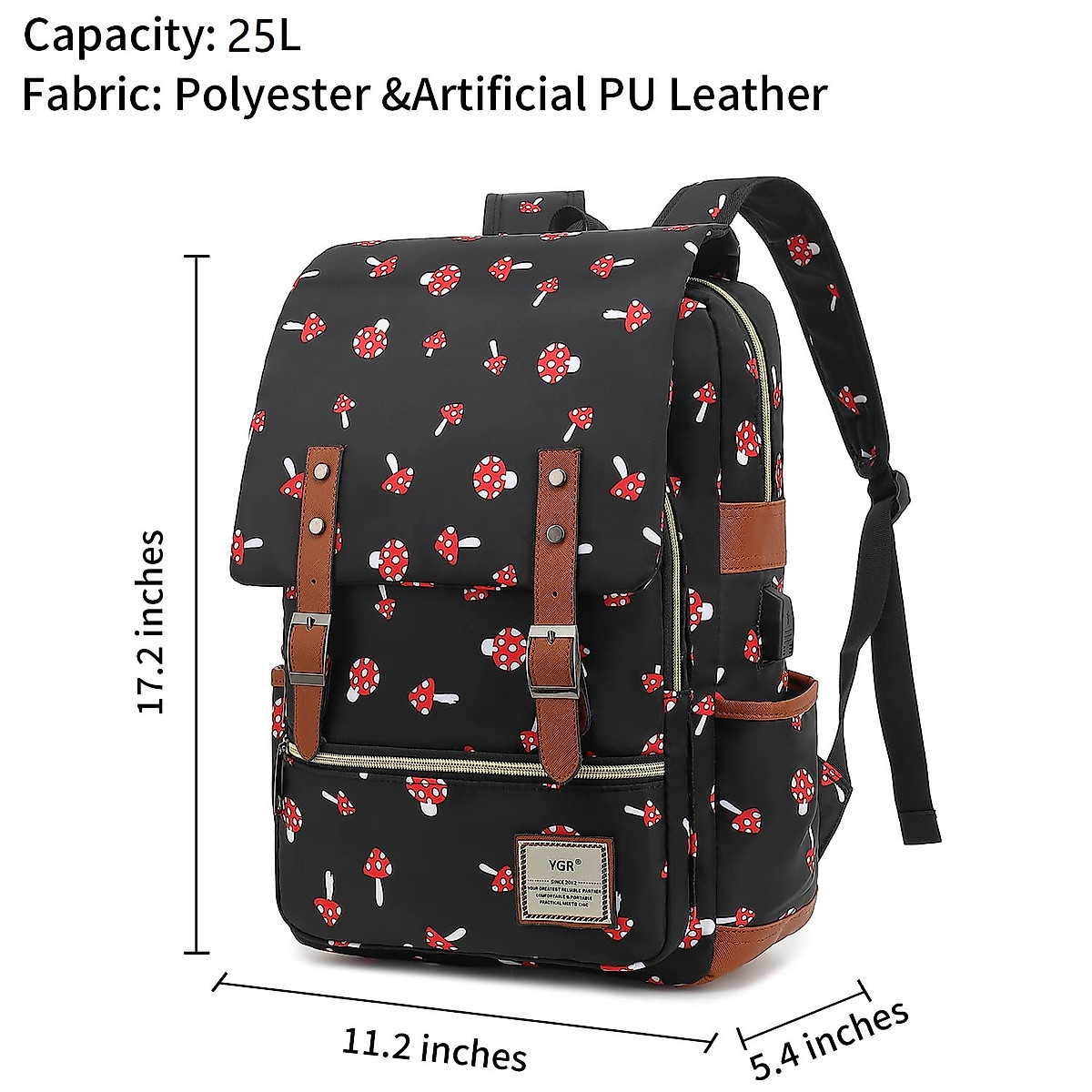 YGR Floral Laptop Backpack for Women, Female, College, Travel, Business, Outdoor Sports, Office, Work (Mushroom)