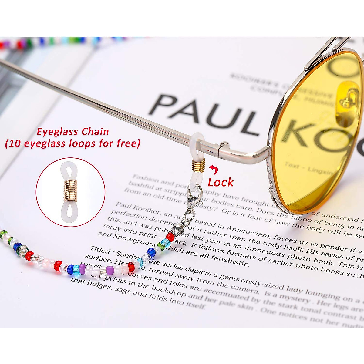 HOLLOSPORT 5PCS Face Mask Chains and Cords for Women, Beaded Eye Glasses Necklace Holder Lanyard Multi-purpose Accessory for Adults with 10 Free Eyeglass Loops