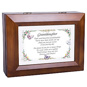 Cottage Garden Dear and Beautiful Granddaughter Dark Wood Finish Jewelry Music Box - Plays Tune You are My Sunshine