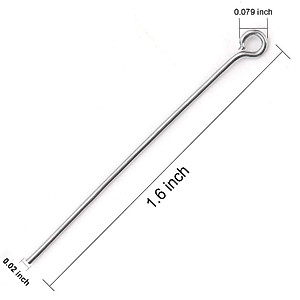 300 Pcs 1.6 Inch 304 Stainless Steel Open Eye Pins Headpins for Jewelry Necklace Making, (Silver)