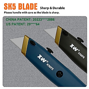 XW Retractable Utility Knife, Box Cutter Set for Cartons with Quick Blade Change, Extra 10 Blades Included, 6-Pack