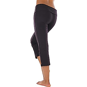 ToBeInStyle Women's Cropped Yoga Sweatpants Bermuda Capris w/Fold Over Waistband - Small - Brown
