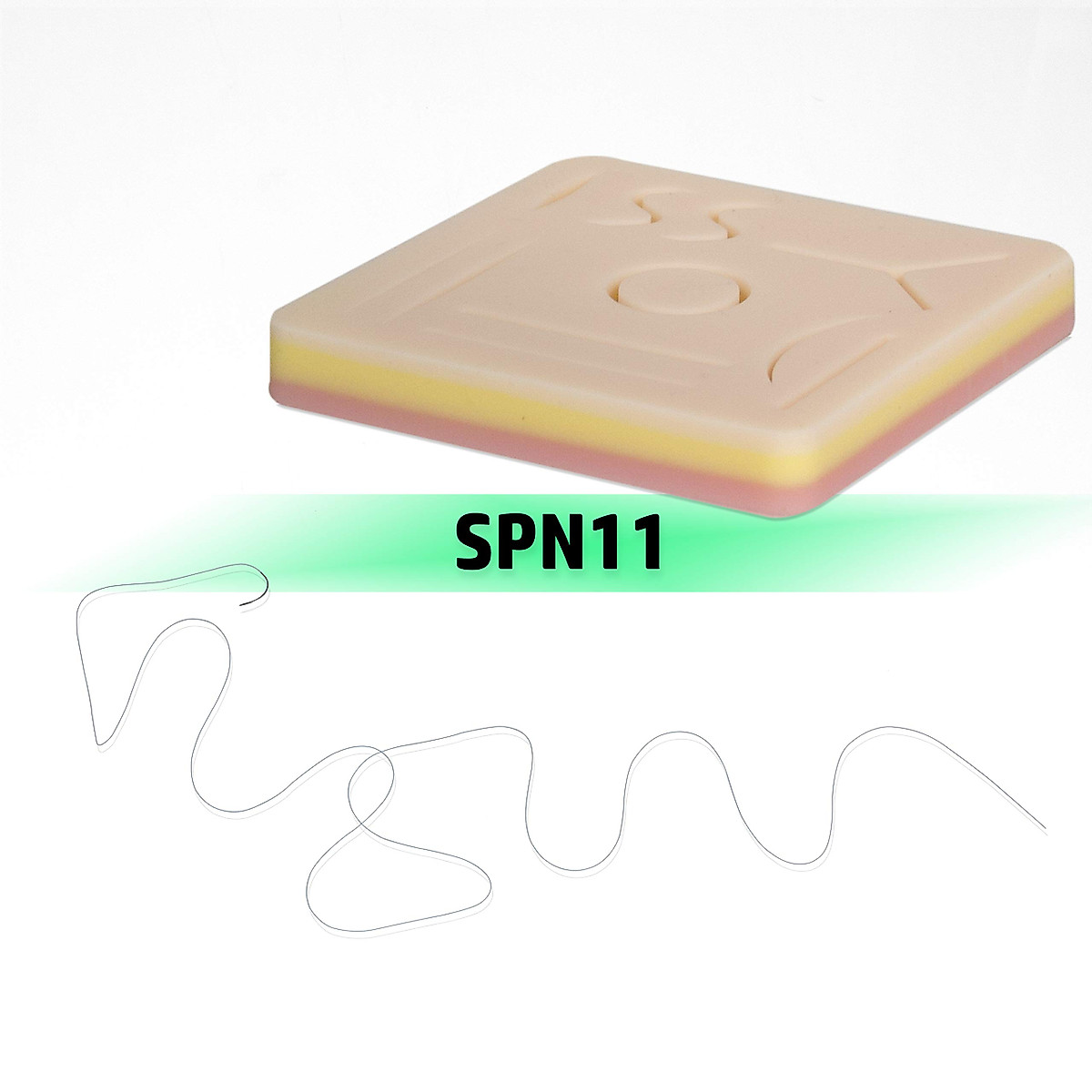 Vision Scientific VSPN11 4” X 4” Suture Pad with 11 Pre-Cut Wounds |24 Nylon Thread 75cm W Stainless Needle | 3 Layers Tissue | Mesh Layer for Durability & Reusable (Educational & Training Use Only)