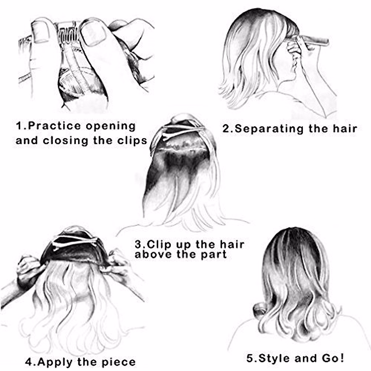 REECHO 20" 1-Pack 3/4 Full Head Curly Wave Clips in on Synthetic Hair Extensions HE008 Hairpieces for Women 5 Clips 4.5 Oz per Piece - Natural Black