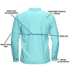 Whitewater Lightweight Moisture Wicking Long Sleeve Fishing Shirt with UPF 50 (XX-Large, Lagoon)