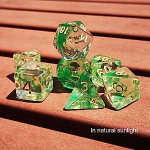 Haxtec 7PCS DND Dice Set Polyhedral D&D Dice of D20 D12 D10 D8 D6 D4 for Dungeons and Dragons TTRPG Games (Green Cloud)