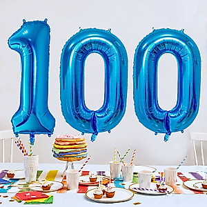 Number 100 Balloons 32 inch Digital Balloon Alphabet 100th Birthday Balloons Digit 100 Helium Balloons Big Balloons for Birthday Party Supplies Wedding Bachelorette Bridal Shower, Blue Number 100