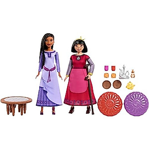 Mattel Disney Wish Toys, Best Friends Tea Time Playset with Asha & Dahlia of Rosas Dolls, 2 Figures, 1 Table & 10 Accessories, Inspired by the Movie