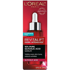 L'Oreal Paris Revitalift 10% Pure Glycolic Acid Face Serum, Visibly Evens Tone & Reduce Wrinkles, Fragrance Free 1.7 oz
