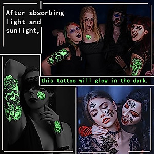 24 Sheets Glow in the Dark Temporary Tattoo Wolf Flower Luminous Fake Tattoos for Adults Men Women Kids Tiny Halloween Tattoo Stickers Neon Rave Festival Accessory Glow Party Supplies Decorations