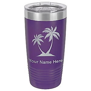 LaserGram 20oz Vacuum Insulated Tumbler Mug, Palm Trees, Personalized Engraving Included (Dark Purple)