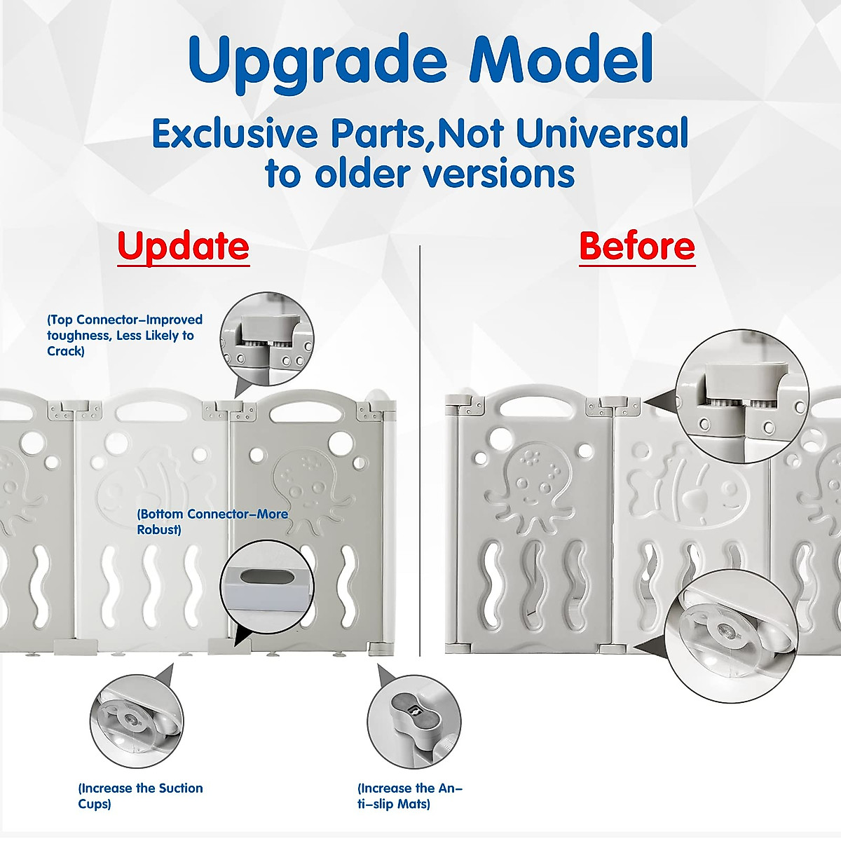 Albott Upgraded Foldable Baby Playpen Foldable Thicken Kids Safety Play Fence Toddler Play Yard 2-Panel Extension (Grey)