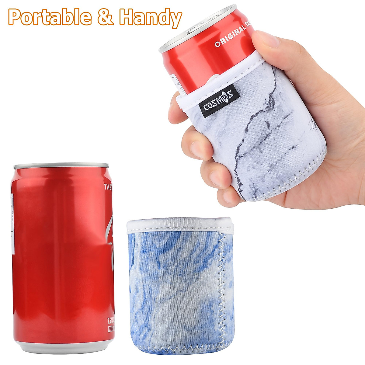 Cosmos 4 Pcs Soft Neoprene 7.5 Fl Oz Mini Can Sleeves Insulators Can Cooler Sleek Can Drink Covers Neoprene Can Sleeve Holder Beverage Insulator Cover for Energy Drink & Beer Cans