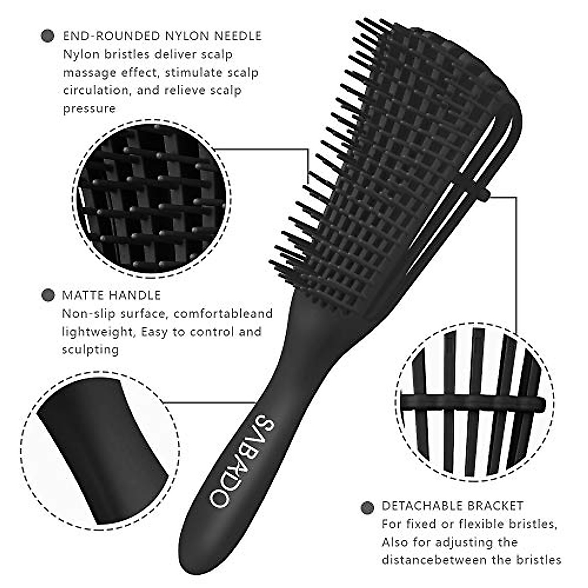 Detangling Brush for Afro America/African Hair, Textured 3a to 4c Kinky Wavy/Coily/Wet/Dry/Oil/Thick/Long/Curly Hair Detangler (Black)