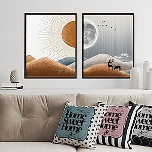Boho Wall Art - Sun and Moon Art - Boho Bedroom Art - Sunshine Decor - Mid Century Modern Wall Decor - Bathroom, Living Room, Office, Classrooms, Home Wall Decor, Set of 2 Prints, 11x14" Unframed
