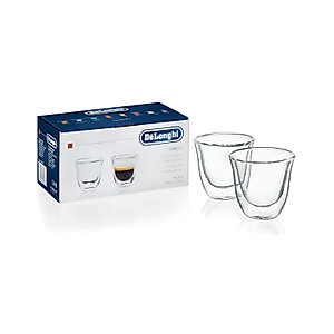 De'Longhi ECAM35020B Dinamica Automatic Coffee & Espresso Machine TrueBrew (Iced-Coffee), Black & DeLonghi Double Walled Thermo Espresso Glasses, Set of 2, Regular, Clear