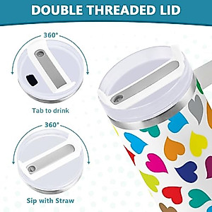 MCHIVER Colorful Hearts 40 oz Tumbler with Handle and Straw Stainless Steel Vacuum Water Bottle Leak-proof Travel Coffee Mug Insulated Tumbler with Lid