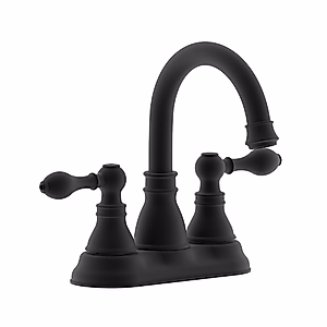 Derengge Two Handle Bathroom Sink Faucet Matte Black 3 Hole Bathroom Faucet with Overflow Pop up Drain, 360° Swivel Spout Sink Faucet 4 Inch Centerset Lavatory Faucet,F-4501-MT