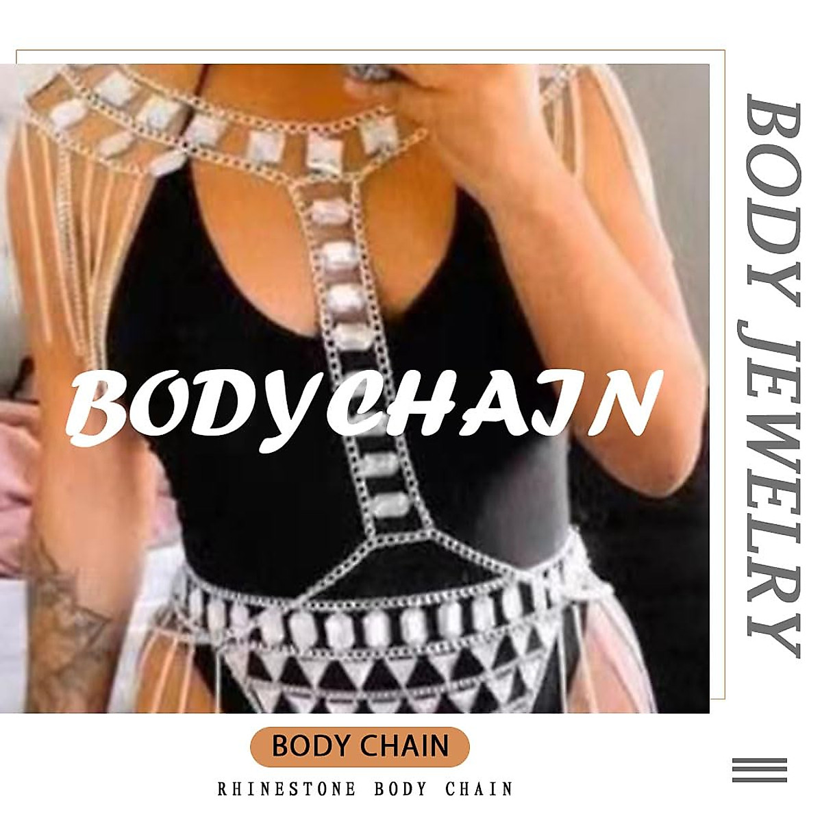 Aiosy Sparkly Rhinestone Body Chain Bra Silver Women Crystal Backless Tassel Chest Chains Bikini Halter Mesh Tops Layered Rave Outfits Jewelry Sexy Harness Body Accessories for Nightclub Festival