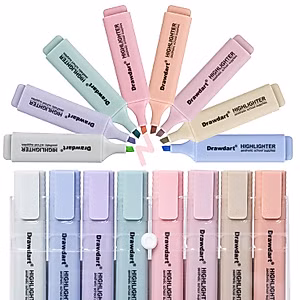 Drawdart Highlighters, 8pcs Assorted Pastel Colors, Cute No Bleed Highlighter Pens for School and Office, Chisel Tip Aesthetic Highlighters Quick-Dry, Perfect for Bible Study Journaling