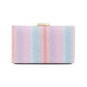 ELABEST Rainbow Evening Clutch Bag Chic Handbag Money Purses Sparkly Sequin Crossbody Shoulder Cocktail Party Bags (Light Color)