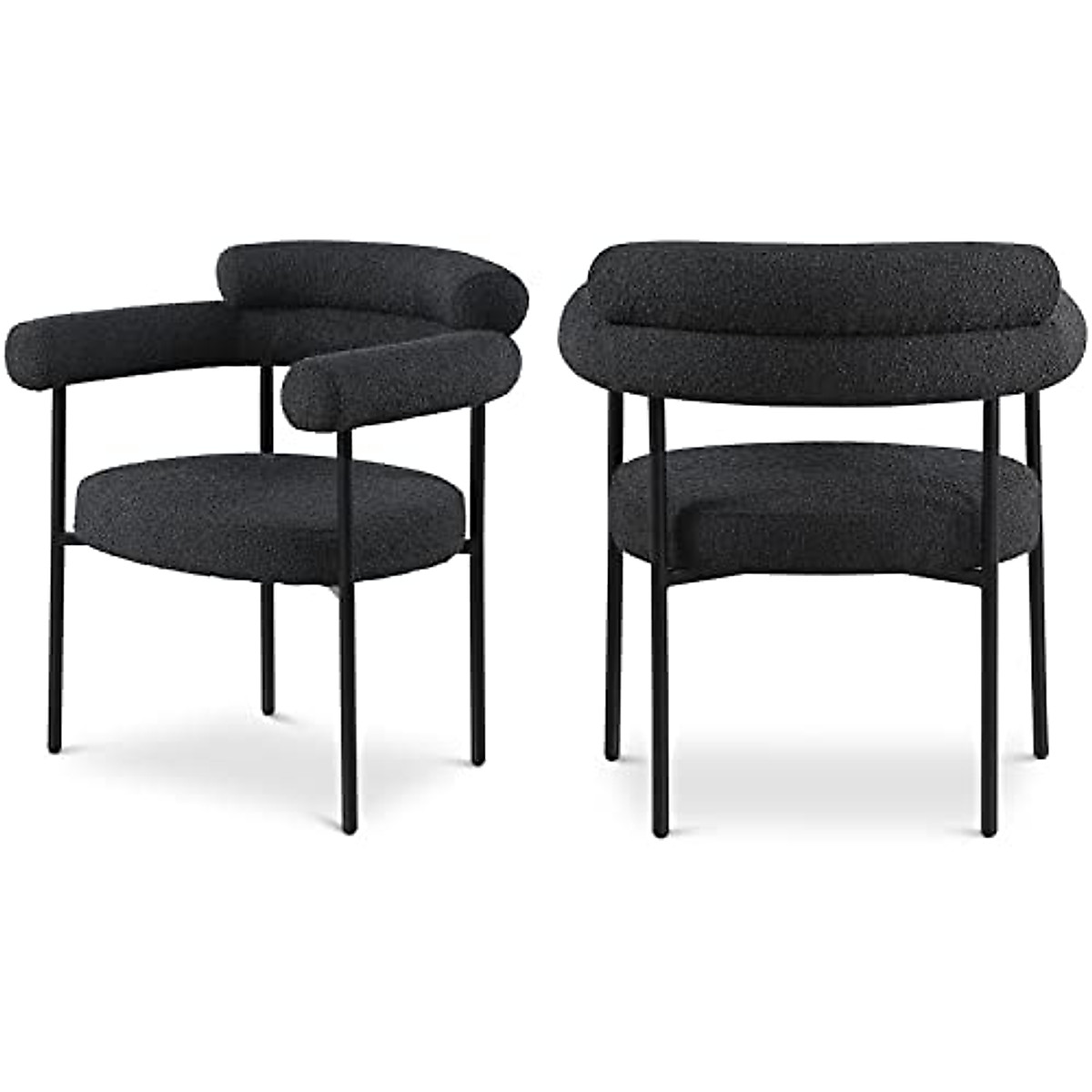 Meridian Furniture Blake Collection Modern | Contemporary Boucle Fabric Upholstered Dining Chair with Metal Frame, Set of 2, 28.5" W x 24" D x 31.5" H, Black