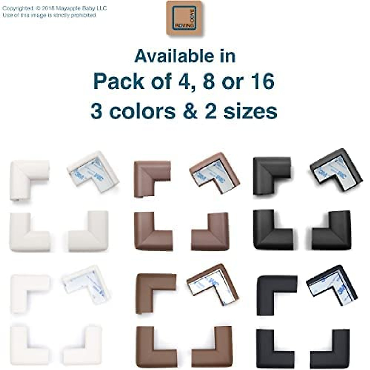 Roving Cove Corner Protector for Baby (16 Large Corners), Hefty-Fit Heavy-Duty Soft Rubber Foam Furniture Corner Bumper Guards, 3M Adhesive Pre-Taped, Onyx Black