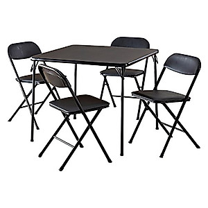 Plastic Development Group, 5-Piece Card Table Set, Chair Seats with Comfortable Foam Pad Black
