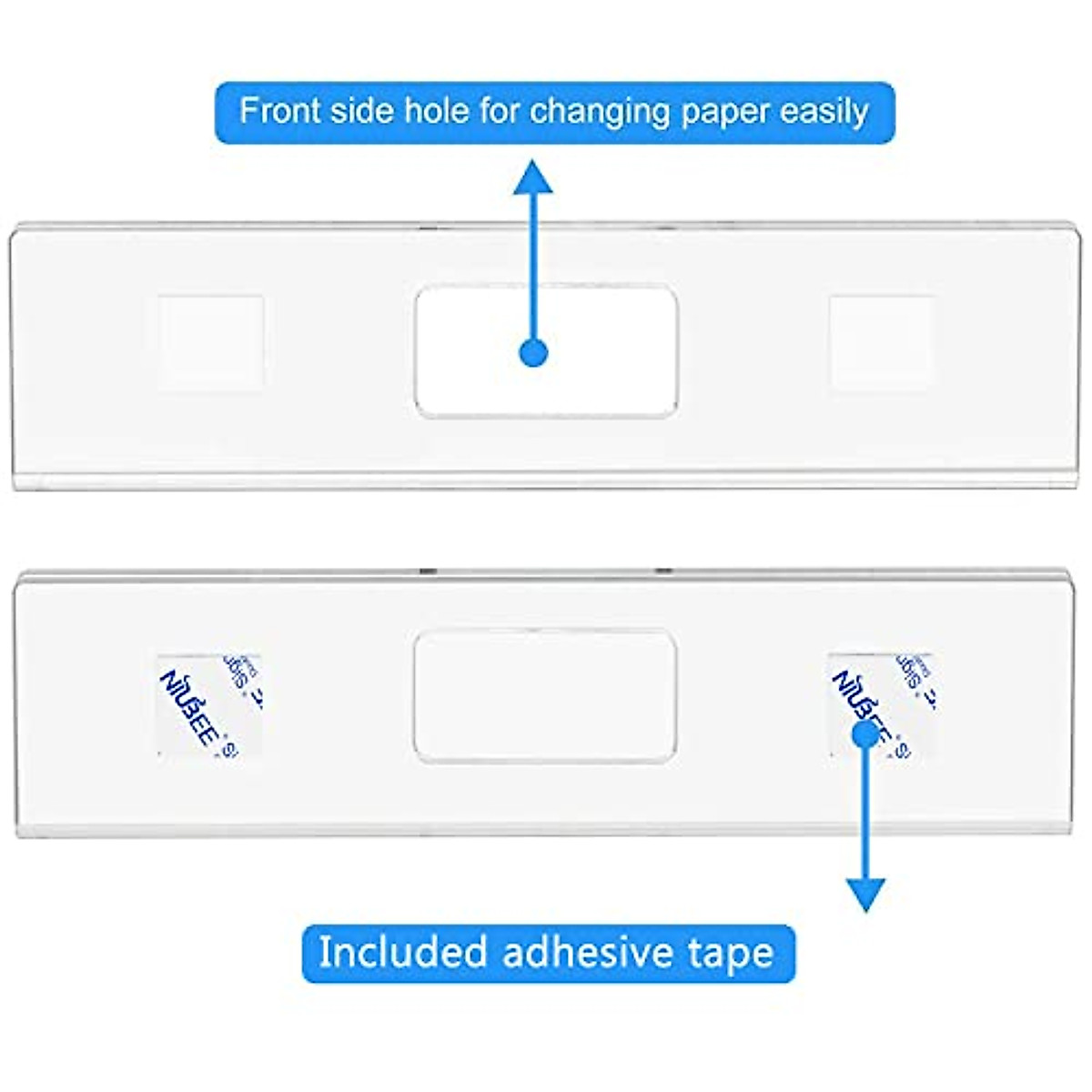 NIUBEE 12 Pack Acrylic Wall Name Plate Holder 2x8 Inch,Clear Plastic Sign Holder Horizontal with Double Sided Tape,Door Name Plates Set Small License Plates Frame for Office Home Classroom Teacher