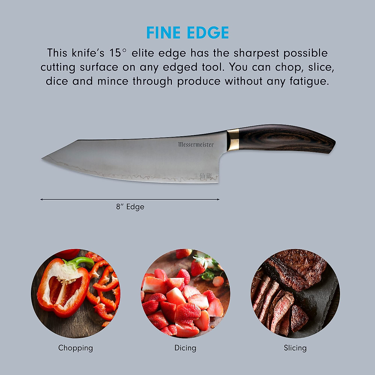 Messermeister Kawashima 8” Chef’s Knife - SG2 Powdered Steel, Eco-Brass Bolster & Walnut Pakkawood Handle - Made in Seki, Japan