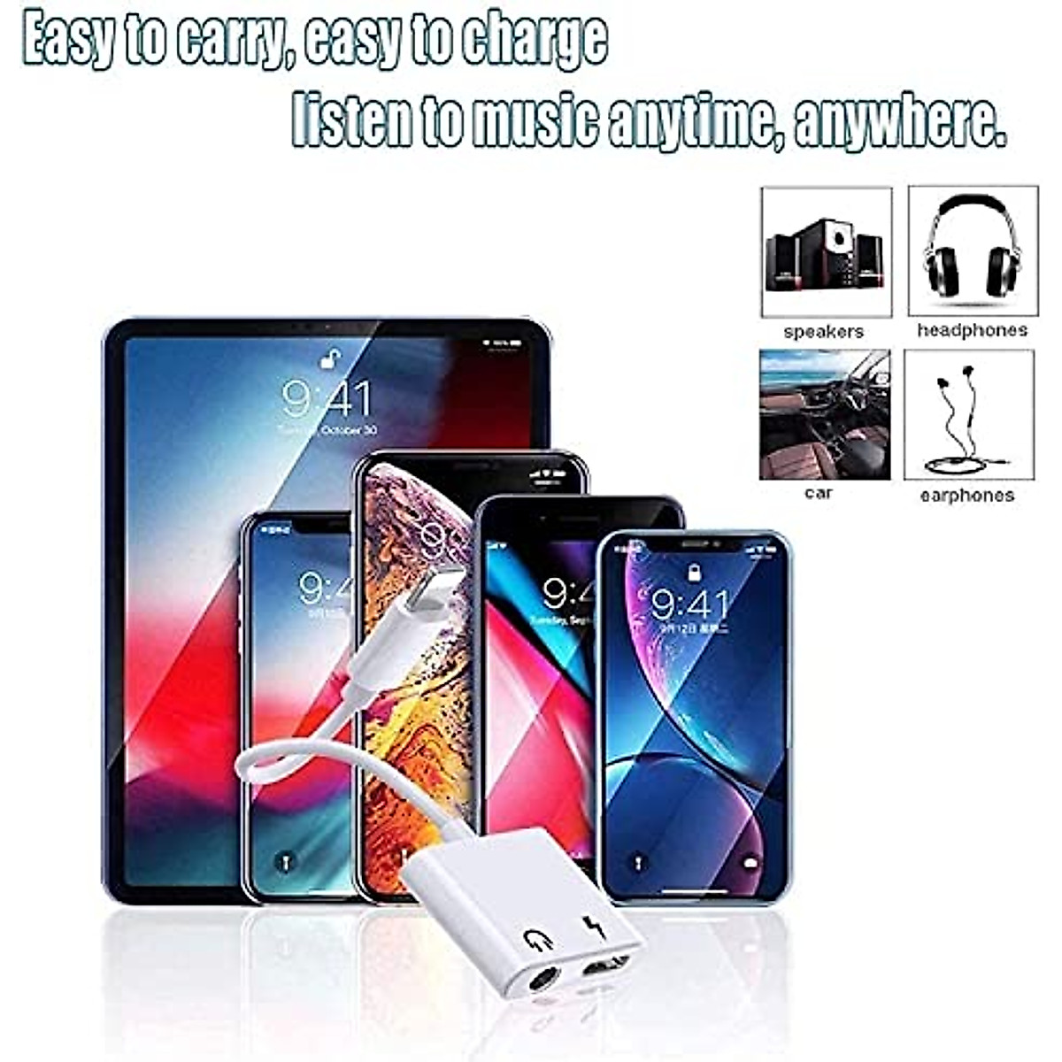 2 Pack Headphone Adapter for iPhone, Apple MFi Certified 2 in 1 Lightning to 3.5mm AUX Audio + Charger Port Splitter Dongle Adapter Compatible with iPhone 14/13/12/SE/11/Xs/XR/X/8/7 Support All iOS