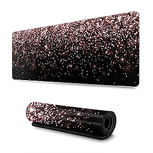 Rose Gold Glitter Black Gaming Mouse Pad Large XL Long Extended Pads Big Mousepad Keyboard Mouse Mat Desk Pad Home Office Decor Accessories for Computer Pc Laptop