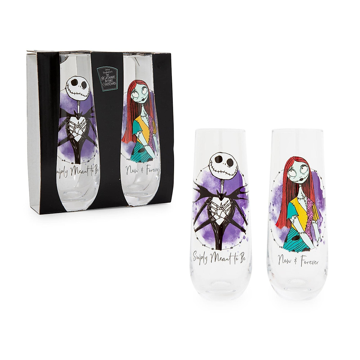 Silver Buffalo The Nightmare Before Christmas Jack and Sally Stemless Fluted Glasses | Set of 2