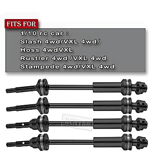 RCMYou RC Stainless Steel Drive Shaft CVD Upgrades Part for 1/10 Slash VXL 4X4,Rustler VXL 4X4,Stampede VXL 4X4,Hoss VXL 4X4 4WD,4PCS Front Rear #45 Axles with Hex,Black