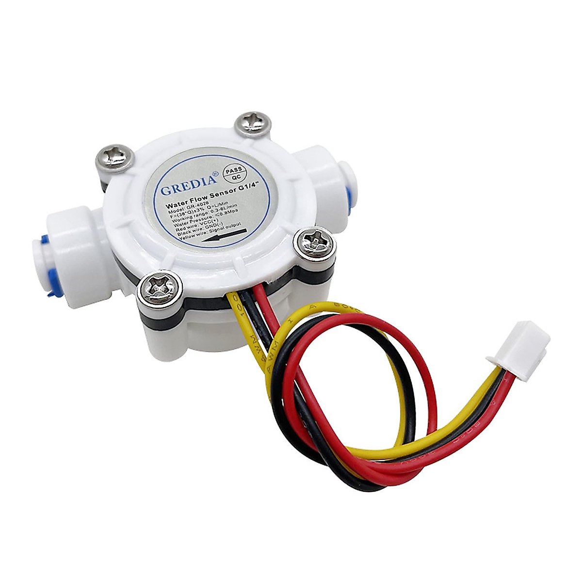 GREDIA 1/4" Quick Connect Water Flow Sensor Food-Grade Switch Hall Effect Flowmeter Fluid Meter Counter 0.3-6L/min (Pack of 2）