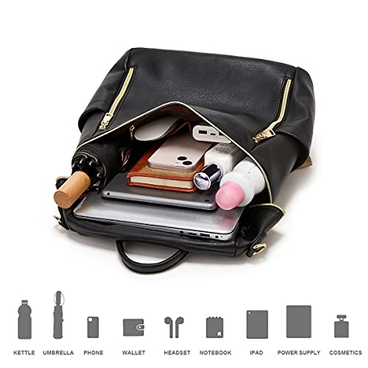 Makes Backpack Purse for Women, PU Leather Travel Satchel Handbag, Convertible Design Bag with Purse, 2 Piece(Black)