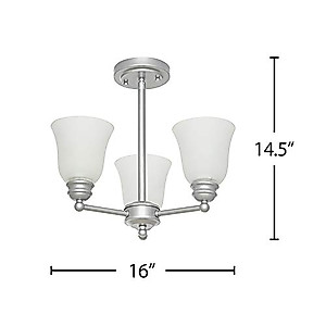 Amazon Brand – Ravenna Home Classic 3 Light Semi-flush Mount Chandelier, Bulbs Included, 14.5"H, Silver