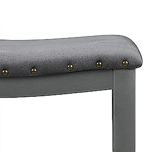 KATDANS Grey Bar Stools Set of 2 Counter Height 24 Inches Backless Barstools for Kitchen Counter Modern Saddle Stools Velvet Nailhead Upholstered Stools, KS718PN