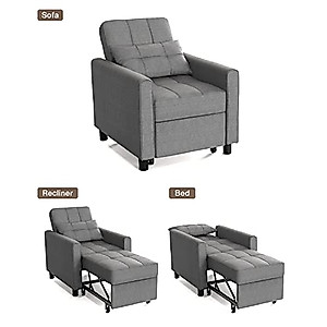 Sleeper Chair Bed, 3-in-1 Convertible Chair Bed, Adjustable Recliner Sofa Bed with Pillow, Multi-Functional Folding Sleeper Chair Bed, Single Bed Chair with Modern Linen Fabric for Apartment, Gray
