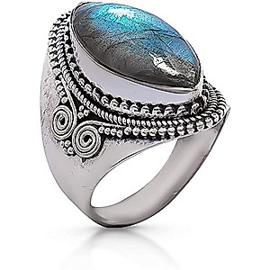 Koral Jewelry Labradorite Vintage Gipsy Ring 925 Sterling Silver Boho Chic US Size 7 8 9 (9)