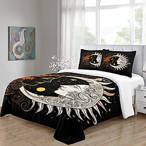 ERGTT Moon and Sun Quilt Cover Comforter Covers 3D Print Cartoon Color Duvet Cover for Boys Girls with Pillow Cases with Zipper Closure Bedding Set Soft Microfiber 3 Pieces Twin（173x218cm）, Style-9