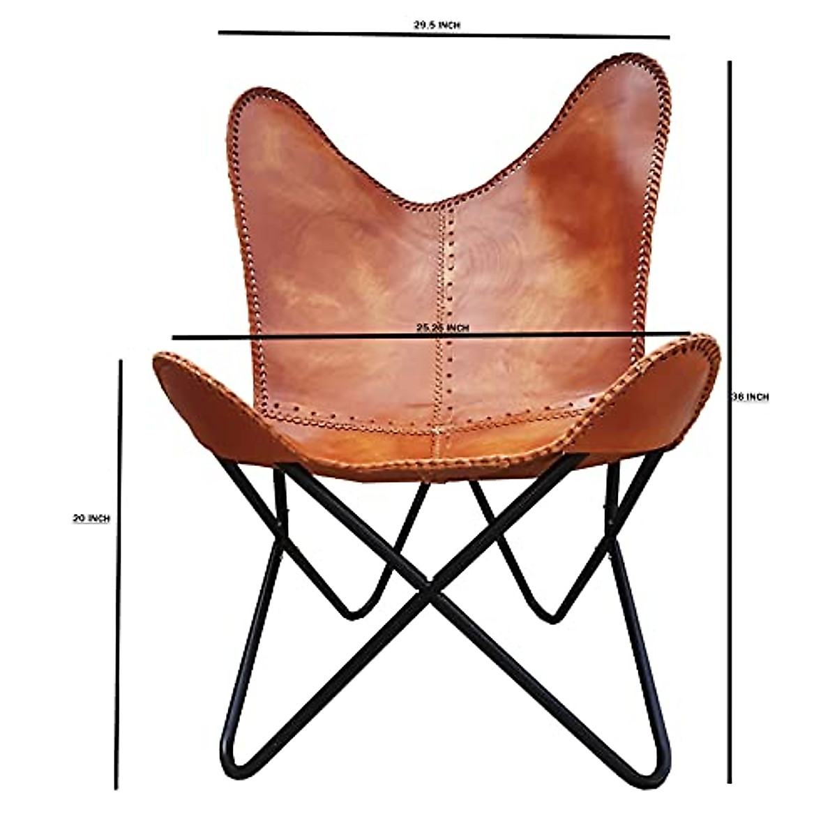 Classy Handmade Leather Living Room Chairs-Butterfly Chair Tan Side Hand Stitch Leather Butterfly Chair-Handmade with Powder Coated Folding Iron Frame (Cover with Folding Frame)