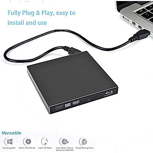 VSVABEFV External USB Blu Ray Drive, Ultra-Slim BD/CD/DVD-ROM CD/DVD-RW Blu Ray Burner Player Rewriter for Laptop/MacBook/Desktop, Portable Blu-Ray Drive Compatible with Windows XP/7/8/10/X MacOS