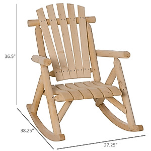 Outsunny Outdoor Wooden Rocking Chair, Single-Person Rustic Adirondack Rocker with Slatted Seat, High Backrest, Armrests for Patio, Garden and Porch, Natural