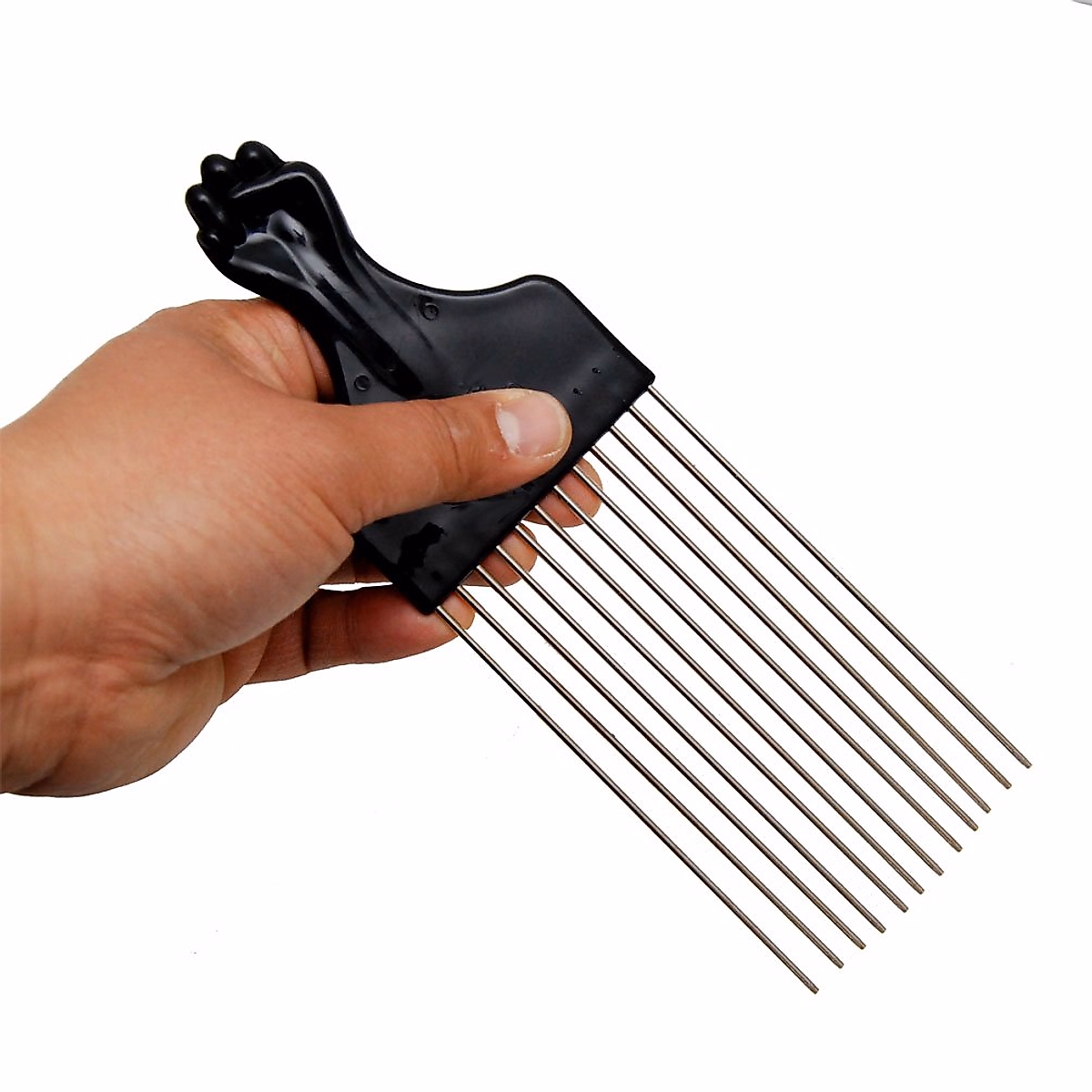 Luxxii (2 Pack) 8" Long Black Fist Metal Afro Pick Lift Hair Comb Detangle Wig Braid Hair Man Styling Comb