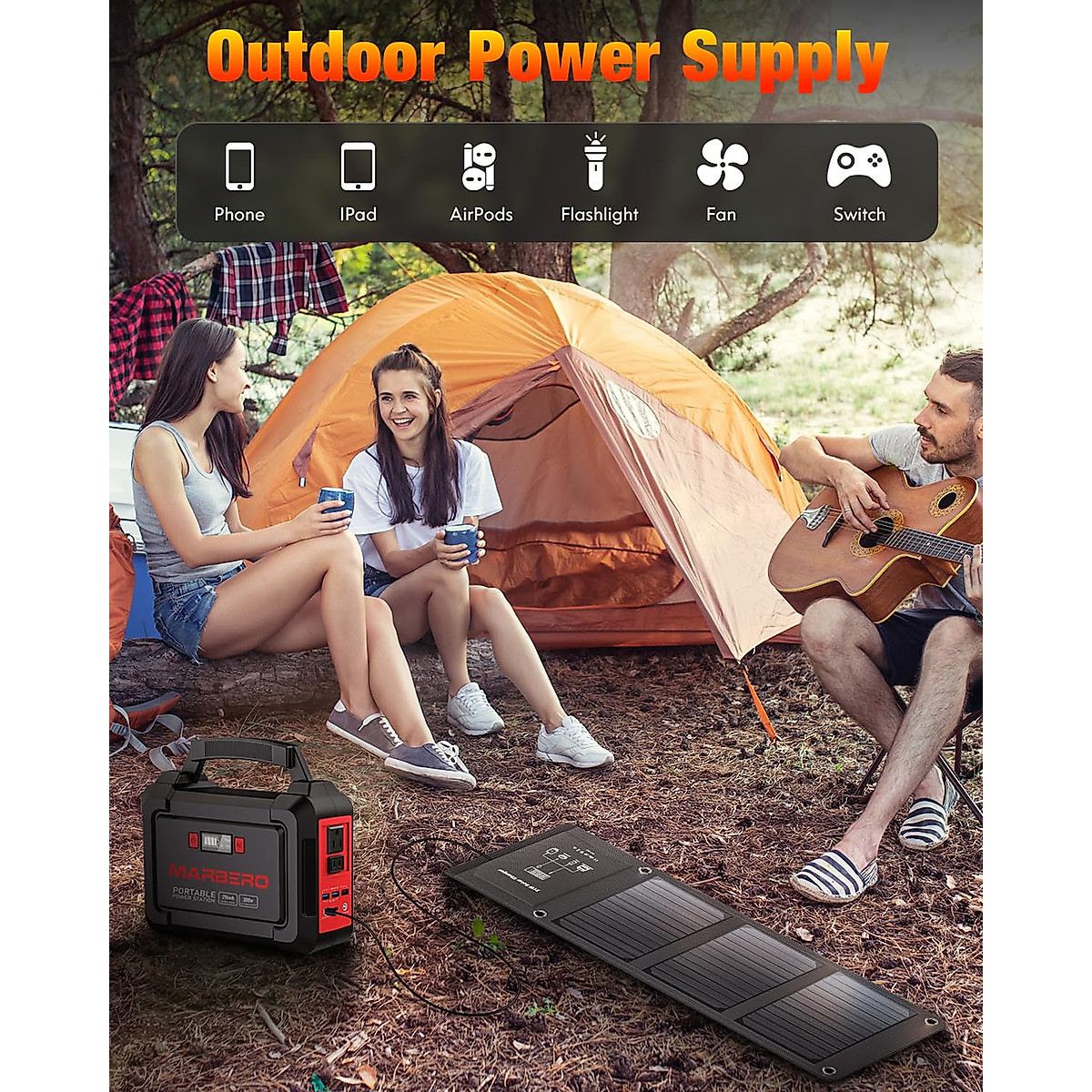 MARBERO Solar Panel 21W Foldable Solar Panel for Portable Power Station Solar Generator, iPhone, Ipad, Laptop, QC3.0 USB Ports & DC Output(3 Interchangeable Adapters) for Outdoor Camping Van RV Trip