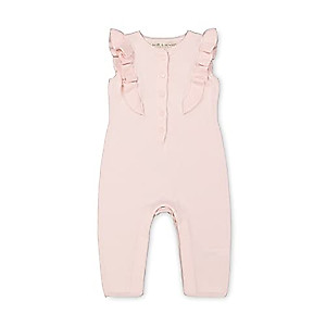 Hope & Henry Layette Baby Short Sleeve Ruffle Sweater Romper Pale Pink