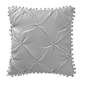 EVOLIVE 4pc Set Pinch Pleat/Kiss Pleat, Pintuck Down Alternative Comforter Set with Pompom (Full/Queen, Silver Grey)